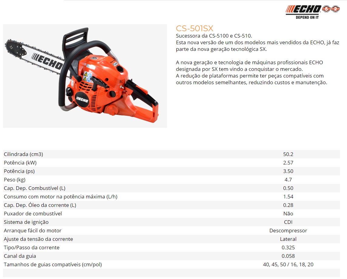 Motosserra Echo CS-501 SX – Conquista Agrícola
